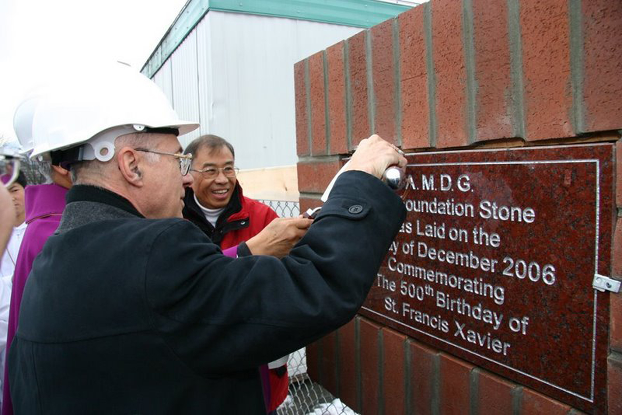 Archbishop laying foundation stone - St. Francis Xavier Parish